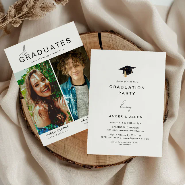 the GRADUATES', 2 Photo Joint Graduation Party Invitation | Zazzle