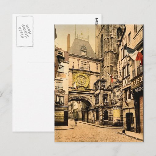The great clock, Rouen, France vintage Photochrom Postcard | Zazzle