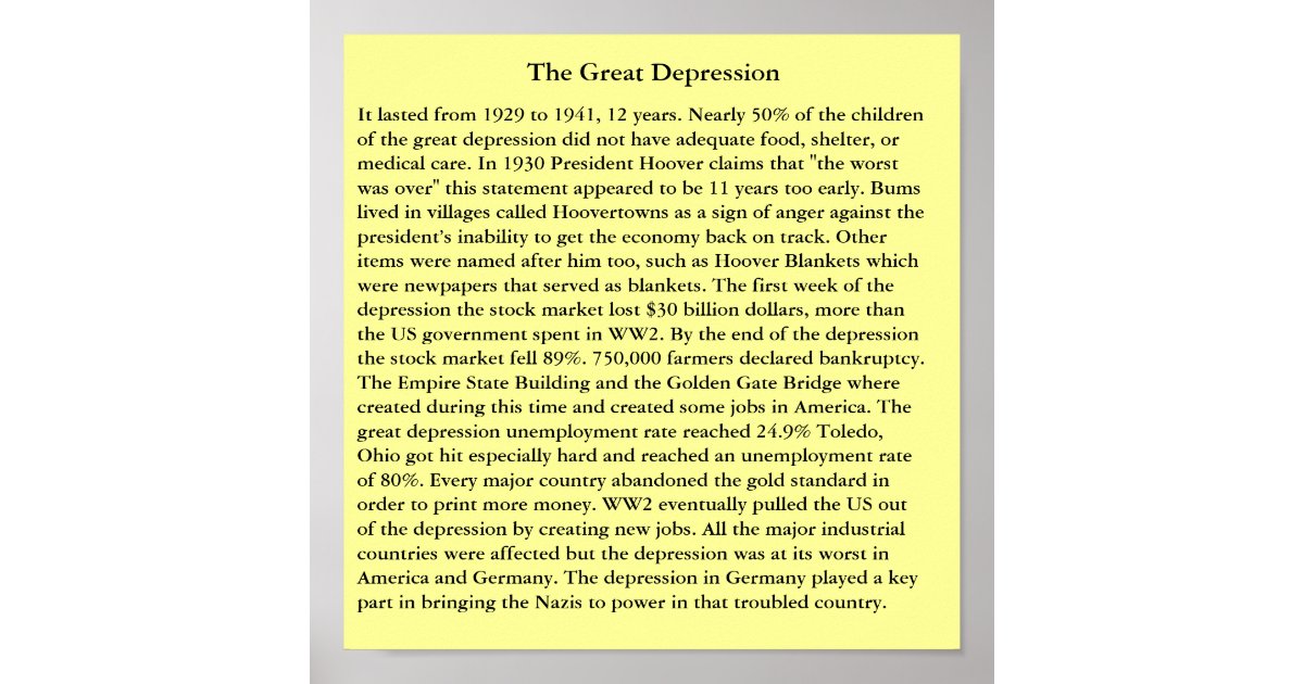 The Great Depression Poster | Zazzle