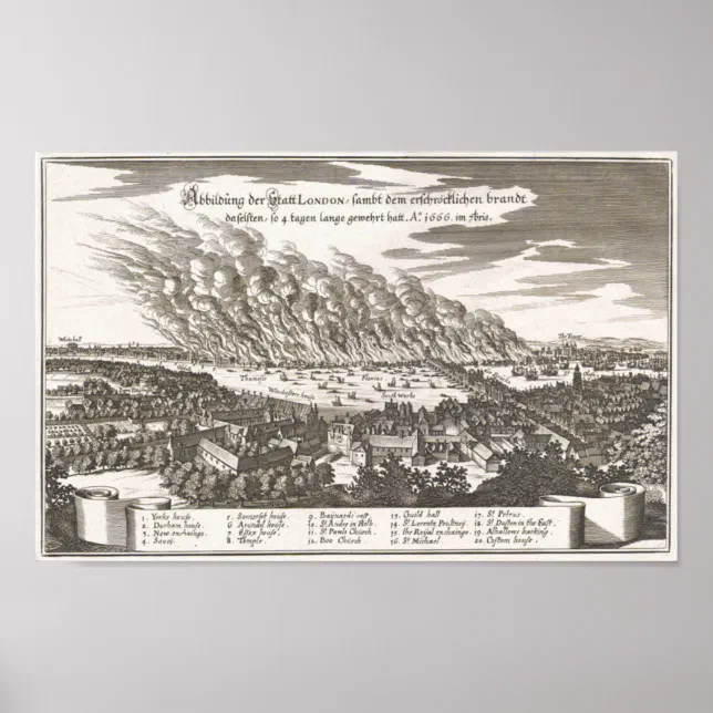 The Great Fire of London 1666 Antique Engraving Poster | Zazzle