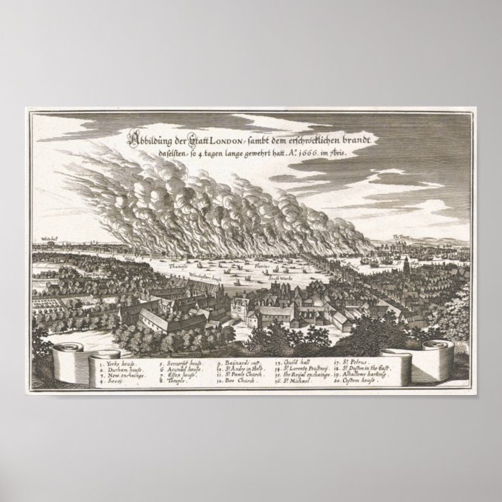 The Great Fire of London 1666 Antique Engraving Poster | Zazzle.com