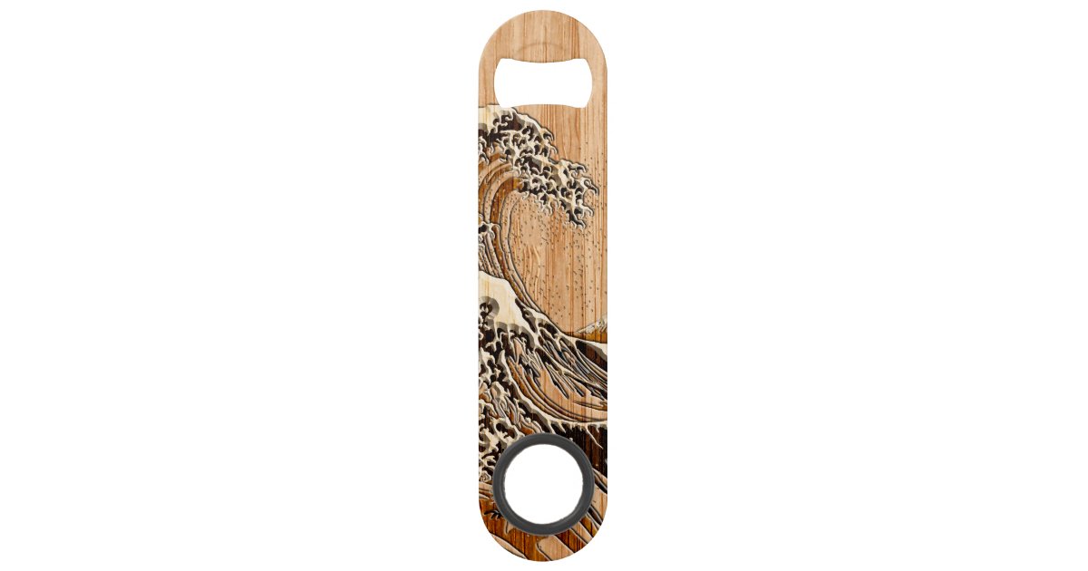 The Great Hokusai Wave Bamboo Wood Style decor Bar Key | Zazzle