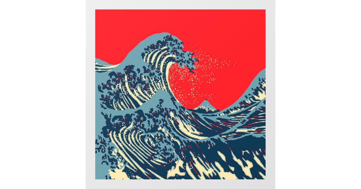 The Great Hokusai Wave in Hope Art Style Wall Decal | Zazzle