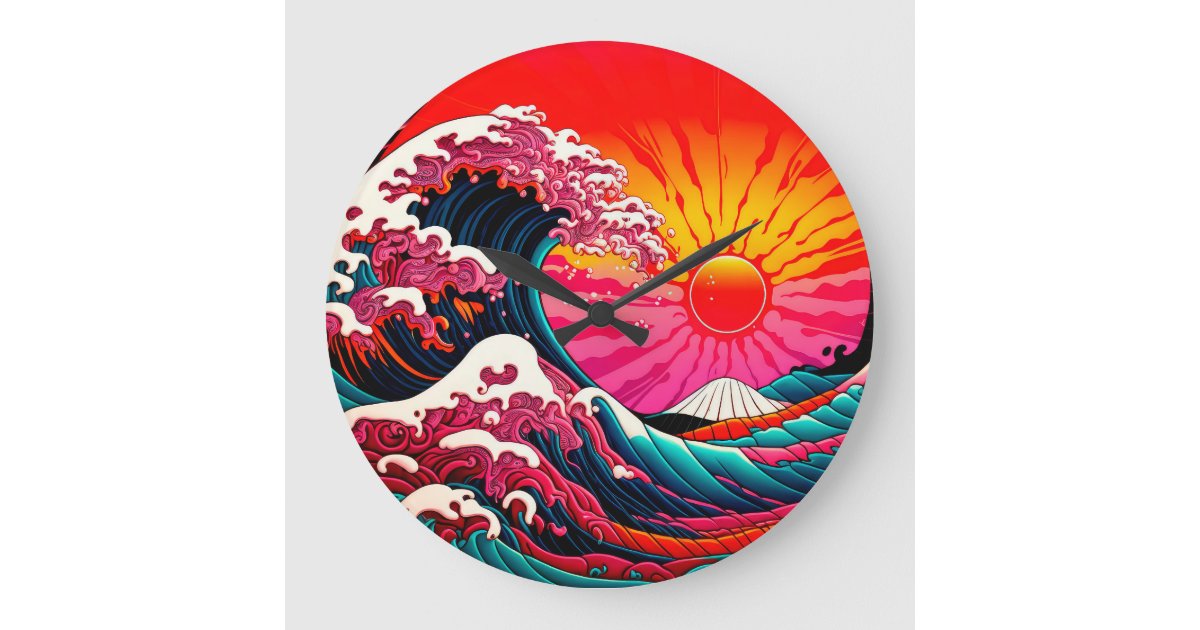 The Great SynthWave of Kanagawa Retro 80s Large Clock | Zazzle