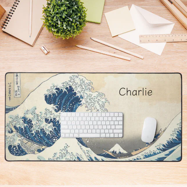 the great wave mount fuji painting japanese art desk mat | Zazzle
