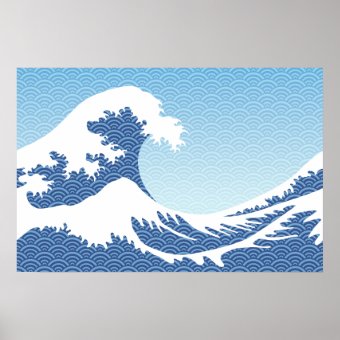 The Great Wave of Kanagawa Blue Poster | Zazzle