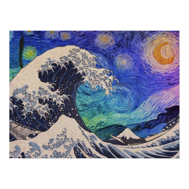 The Great Wave Starry Night Fabric | Zazzle
