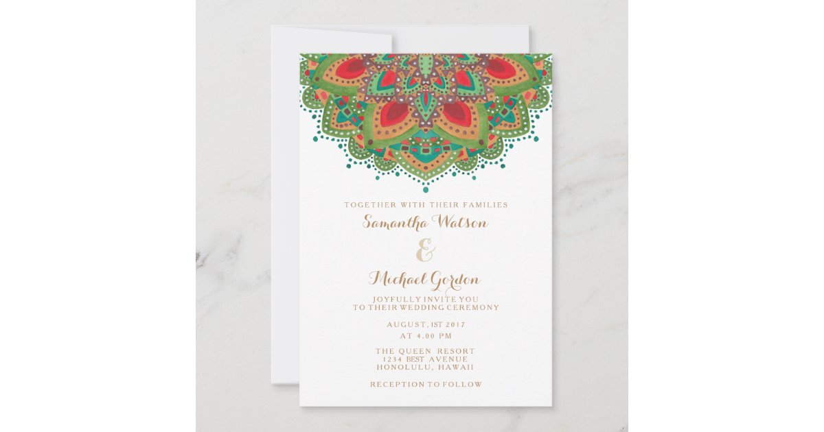 The Green Mandala Wedding Invitation Card | Zazzle