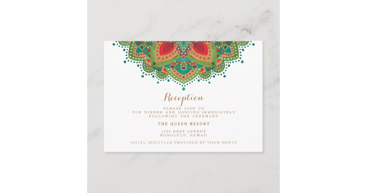 The Green Mandala Wedding Reception Card | Zazzle