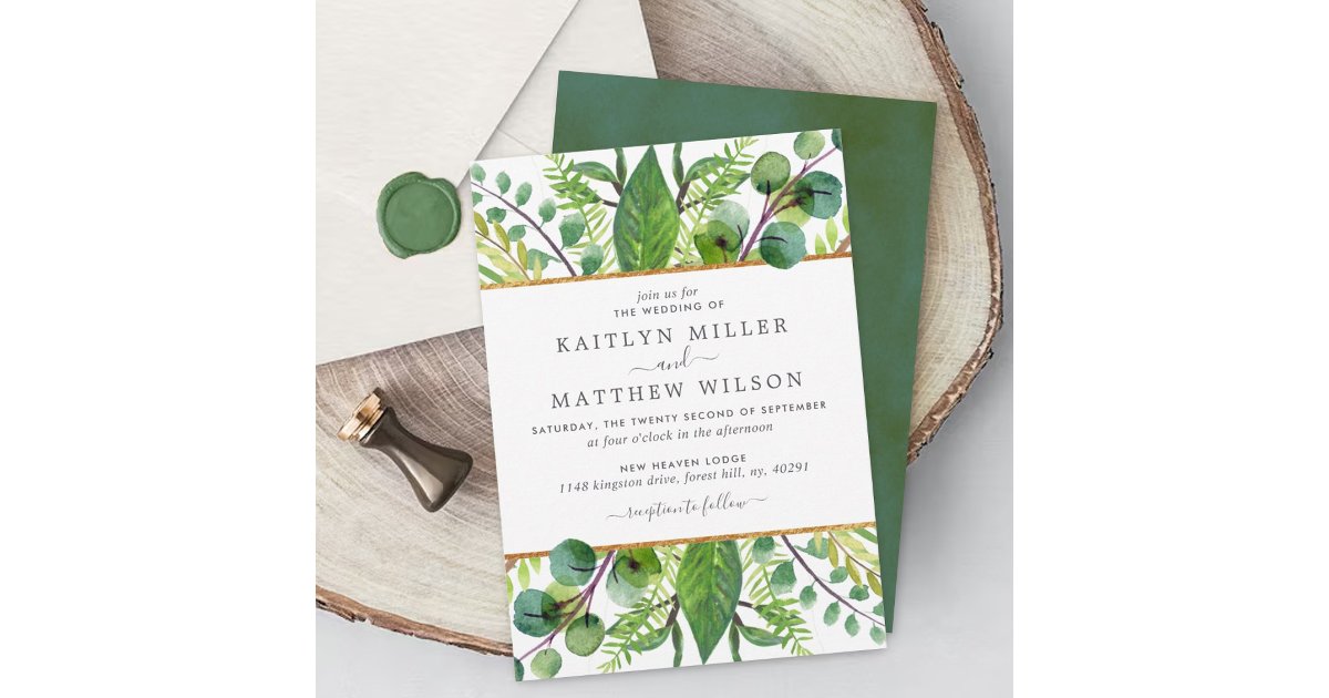 The Greenery & Gold Wedding Collection Invitation | Zazzle