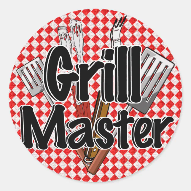 The Grill Master with BBQ Tools Classic Round Sticker | Zazzle