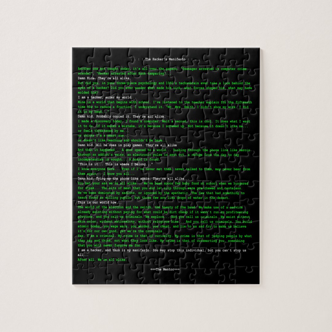 The Hacker's Manifesto Jigsaw Puzzle | Zazzle