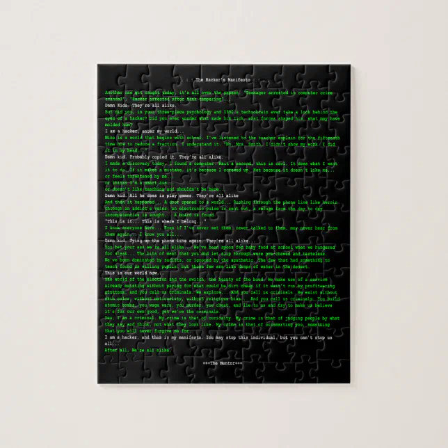 The Hacker's Manifesto Jigsaw Puzzle | Zazzle