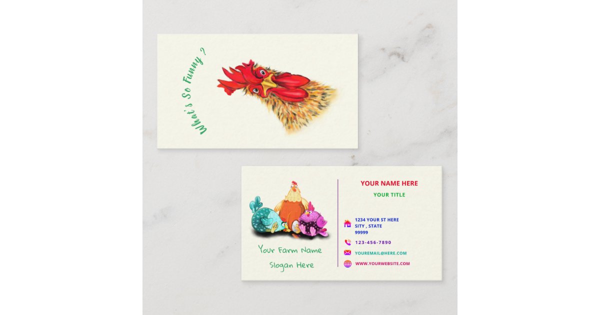 The Happiest Farmer - Fun Farm with Happy Chickens Business Card | Zazzle