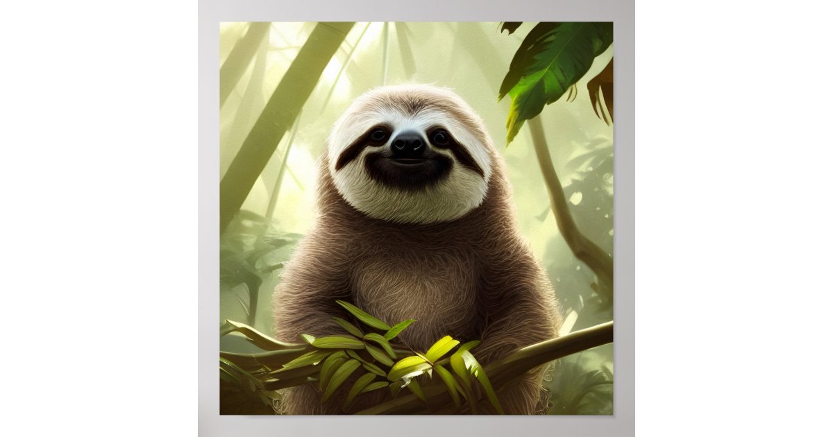 The Happy Sloth Digital Art Poster | Zazzle