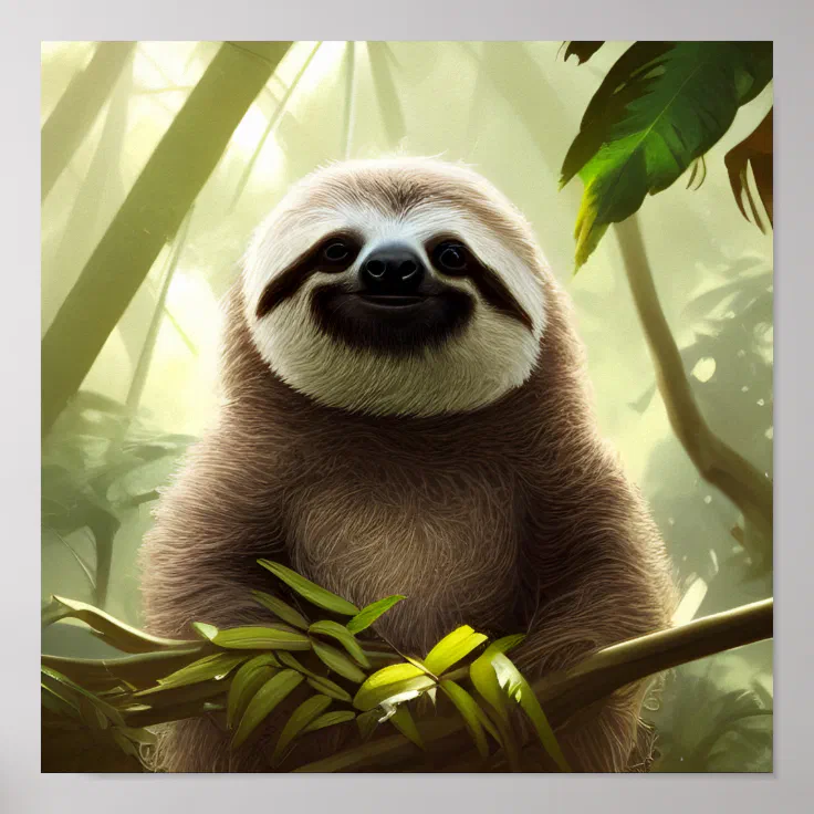 The Happy Sloth Digital Art Poster | Zazzle