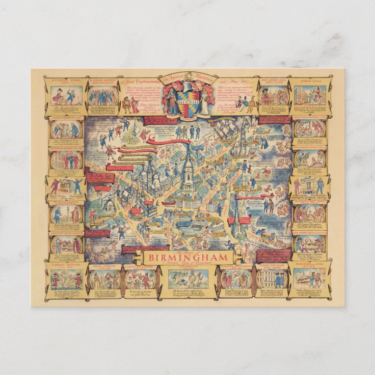 The Heart of Birmingham, England Map Postcard | Zazzle