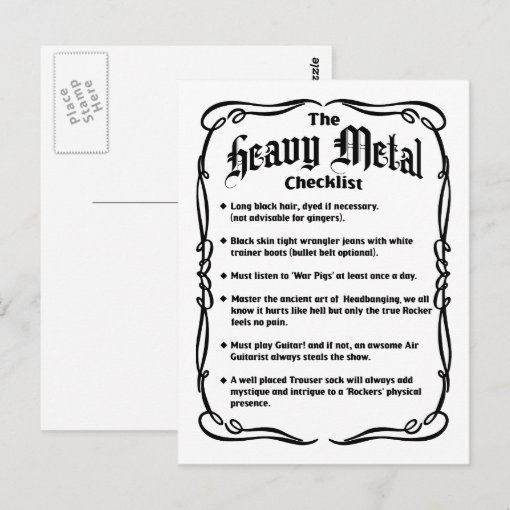The Heavy Metal Checklist Postcard | Zazzle