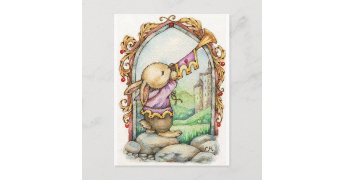 The Herald - Cute Medieval Rabbit Art Postcard | Zazzle