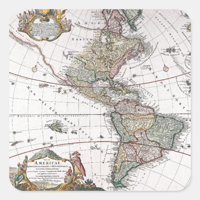 The Homanns Heirs Map of The Americas Square Sticker | Zazzle