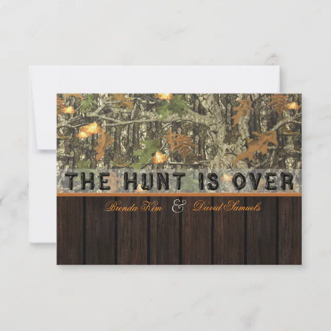 The Hunt Is Over Camo Wood Wedding Invitation | Zazzle