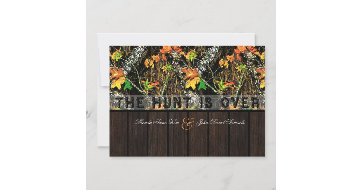 The Hunt Is Over Camo Wood Wedding Invitations | Zazzle