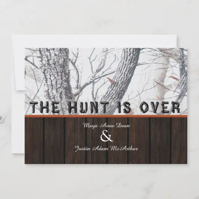The Hunt Is Over Winter Camo Wedding Invitation | Zazzle