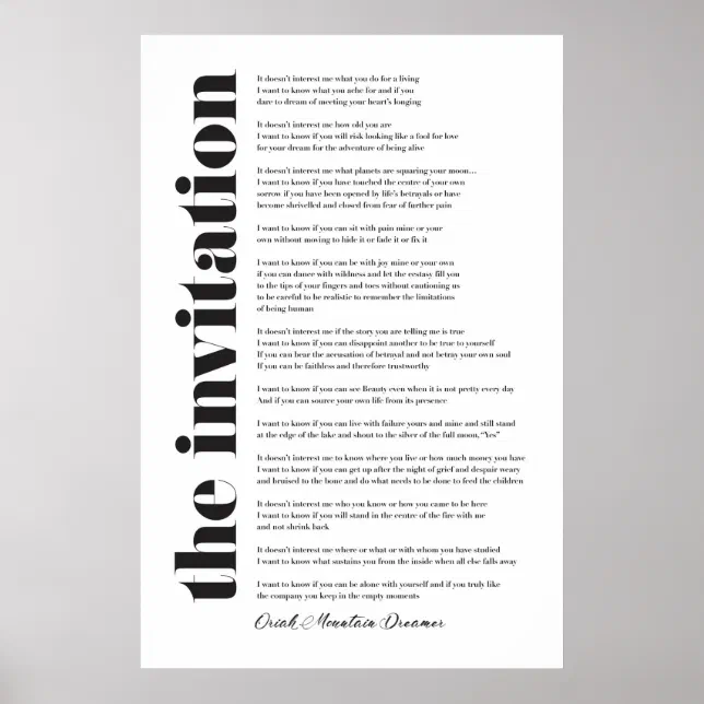 The Invitation by Oriah Mountain Dreamer Poster | Zazzle