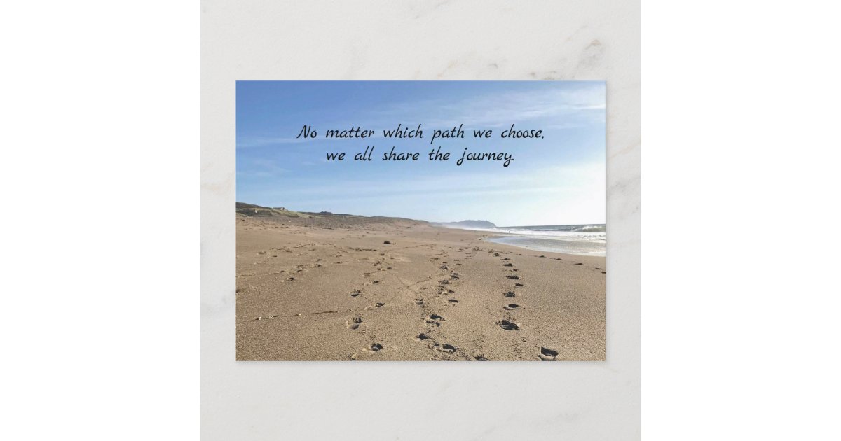 The Journey Footprints in Sand Postcard | Zazzle