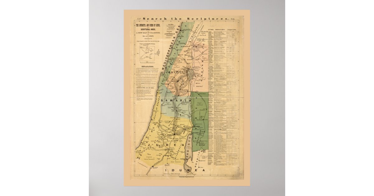 The Journeys and Deeds of Jesus Map (1881) Poster | Zazzle
