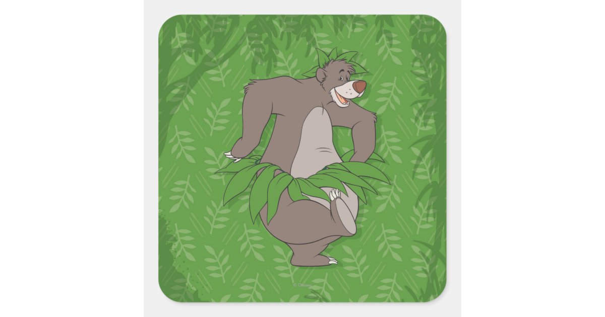 The Jungle Book Baloo with Grass Skirt Square Sticker | Zazzle