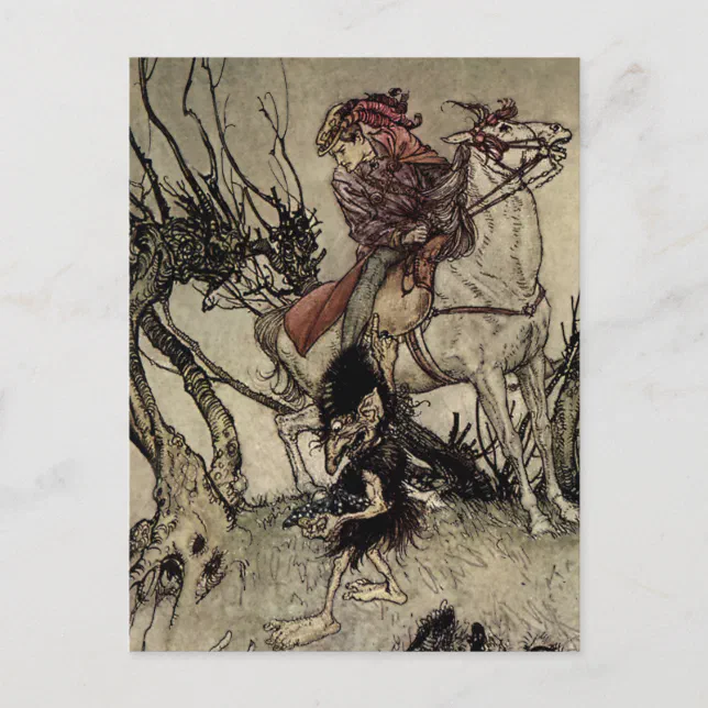 “The Knight and Gnome” by Arthur Rackham Postcard | Zazzle