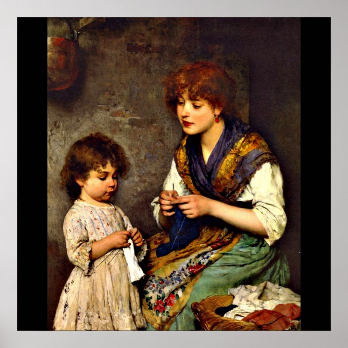 The Knitting Lesson, fine art painting Poster | Zazzle.com