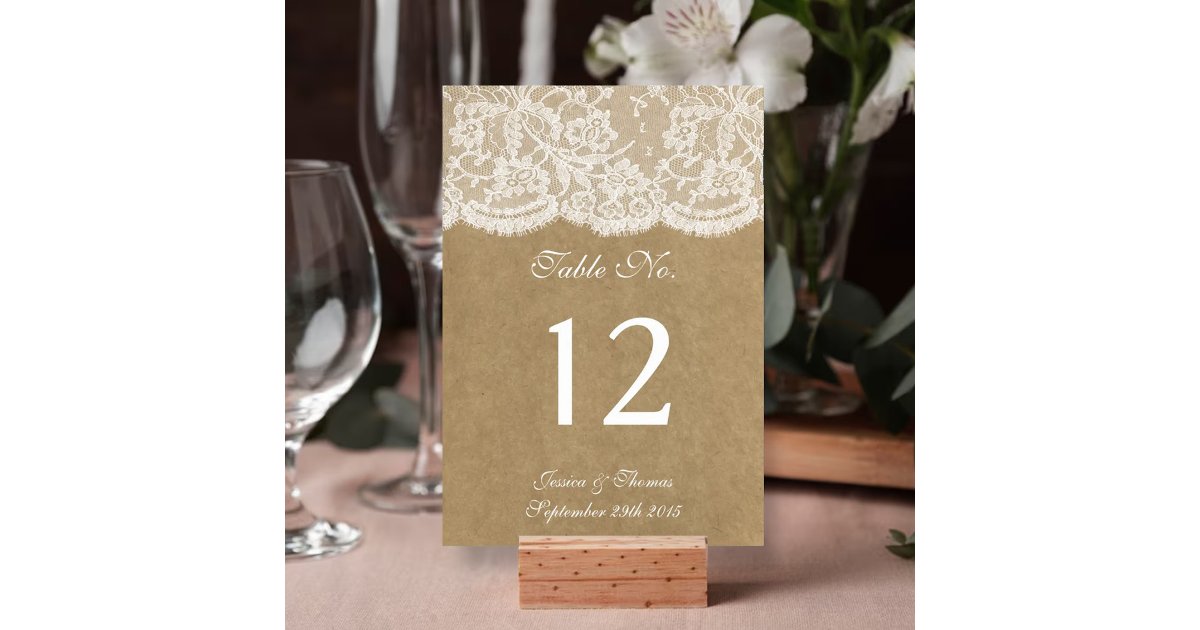 The Kraft & Lace Collection Table Number Cards | Zazzle