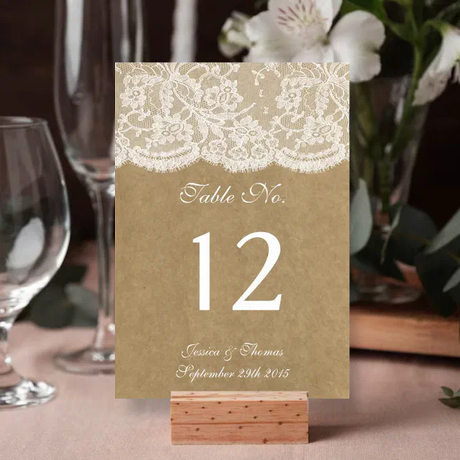The Kraft & Lace Collection Table Number Cards | Zazzle