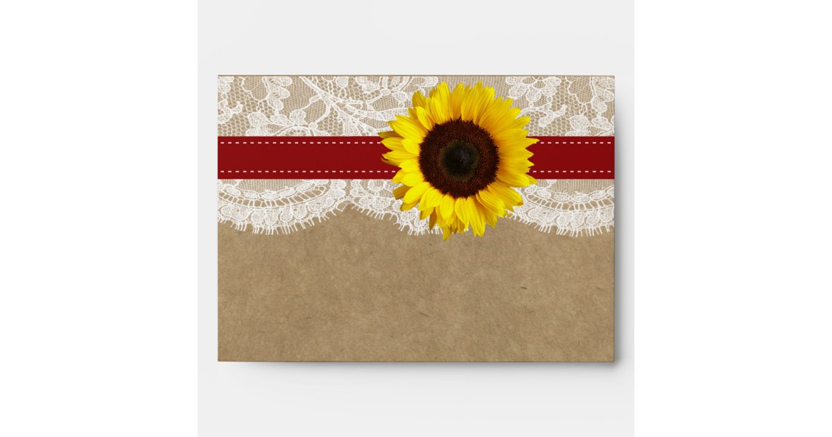 The Kraft, Lace & Sunflower Collection - Red Envelope | Zazzle