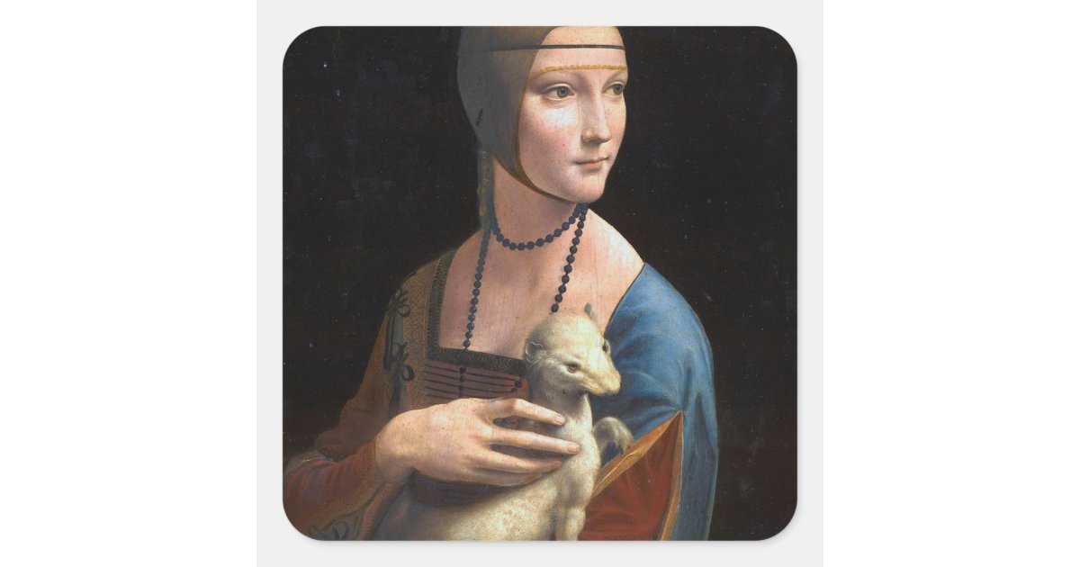 The lady with the weasel by Leonardo da Vinci rena Square Sticker | Zazzle