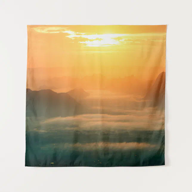 The landscape photo, beautiful sea fog in morning tapestry | Zazzle