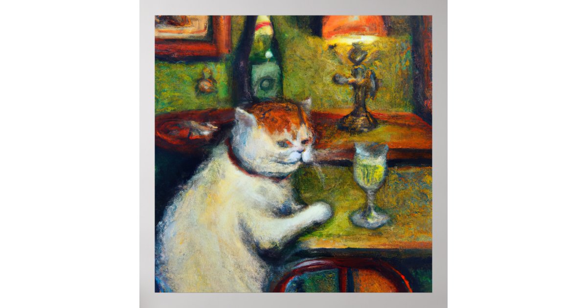 The Last Glass Of Absinthe, Impressionist Cat Art Poster | Zazzle