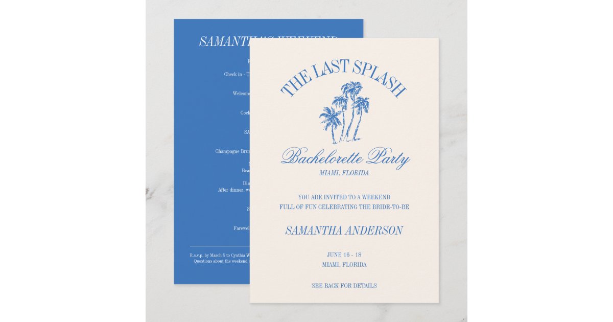 The Last Splash Blue Retro Beach Bachelorette Invitation | Zazzle