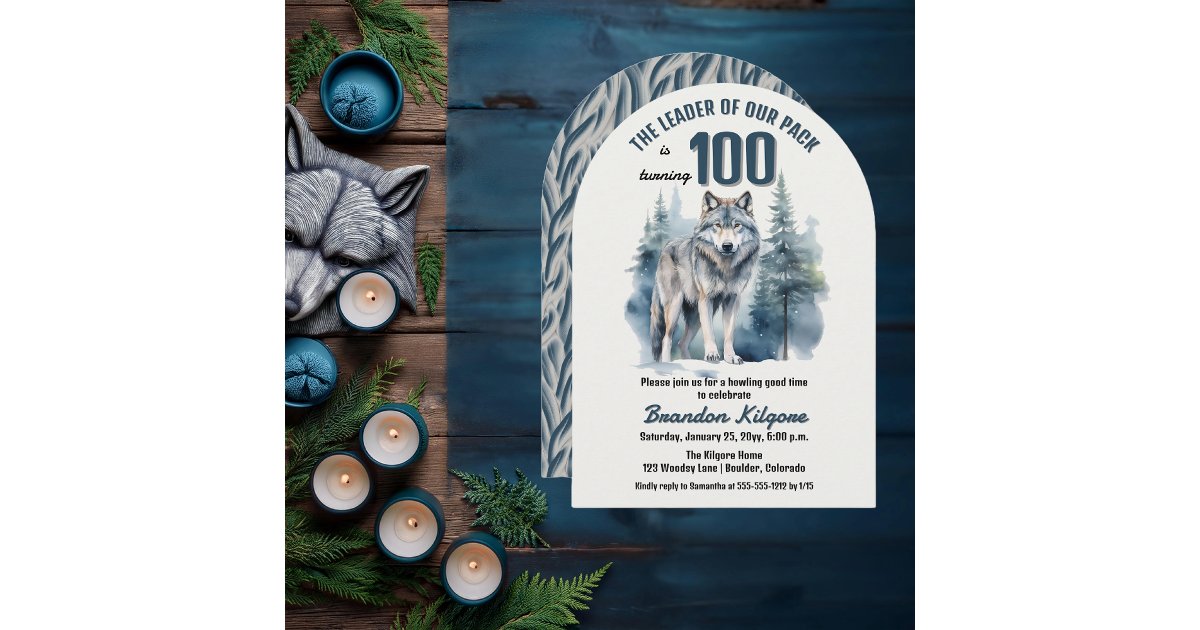 The Leader of Our Pack Wolf 100th Birthday Party Invitation | Zazzle