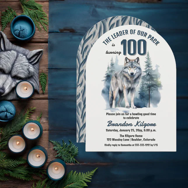 The Leader of Our Pack Wolf 100th Birthday Party Invitation | Zazzle