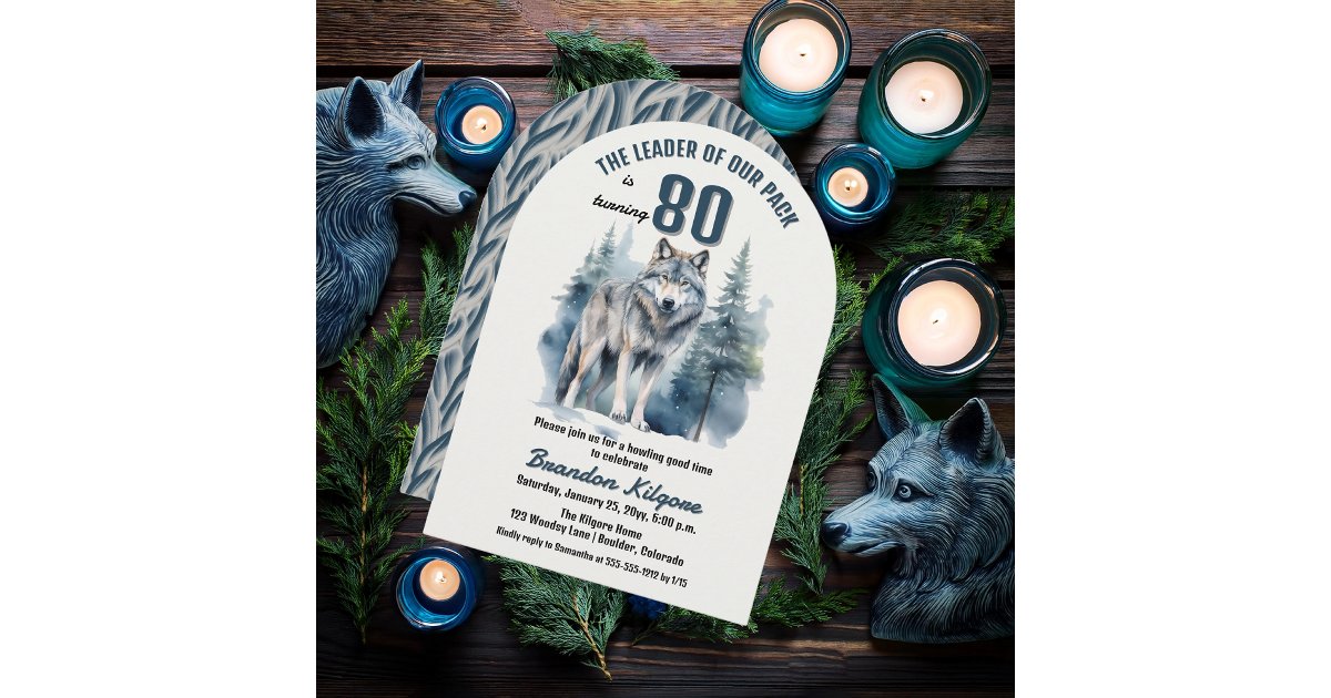 The Leader of Our Pack Wolf 80th Birthday Party Invitation | Zazzle