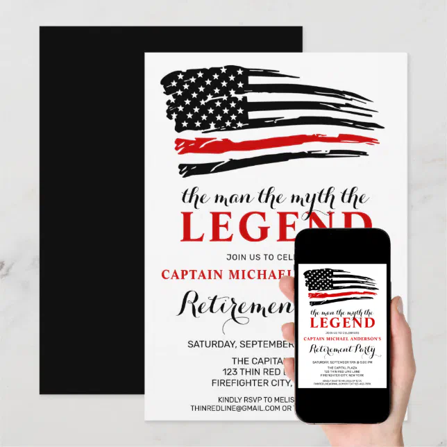 The Legend Firefighter Thin Red Line Retirement Invitation | Zazzle