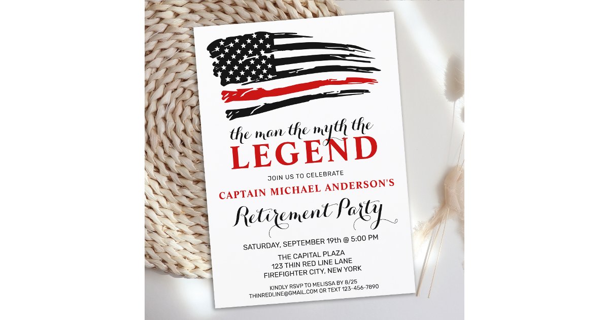 The Legend Firefighter Thin Red Line Retirement Invitation | Zazzle