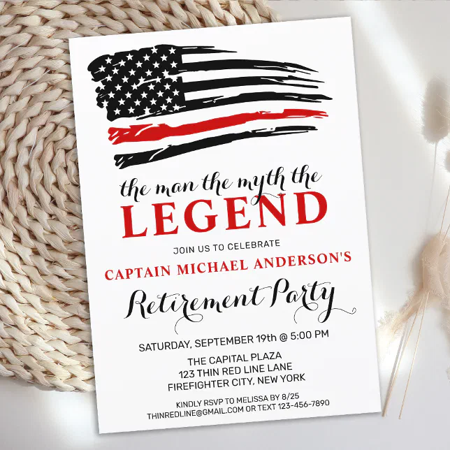 The Legend Firefighter Thin Red Line Retirement Invitation | Zazzle