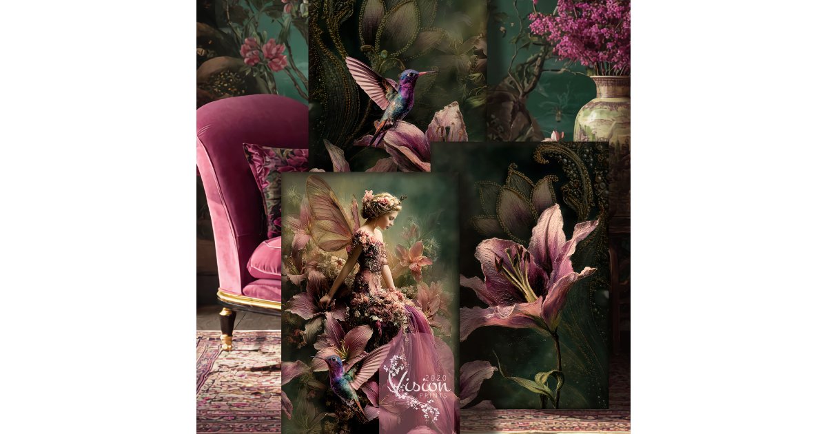 The Lily Fairy Tale Fantasy Hummingbird & Floral Wrapping Paper Sheets ...