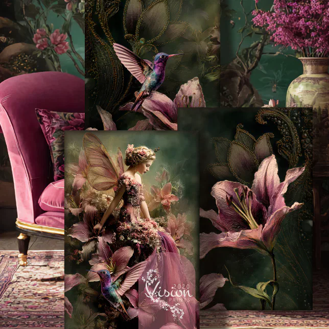 The Lily Fairy Tale Fantasy Hummingbird & Floral Wrapping Paper Sheets ...
