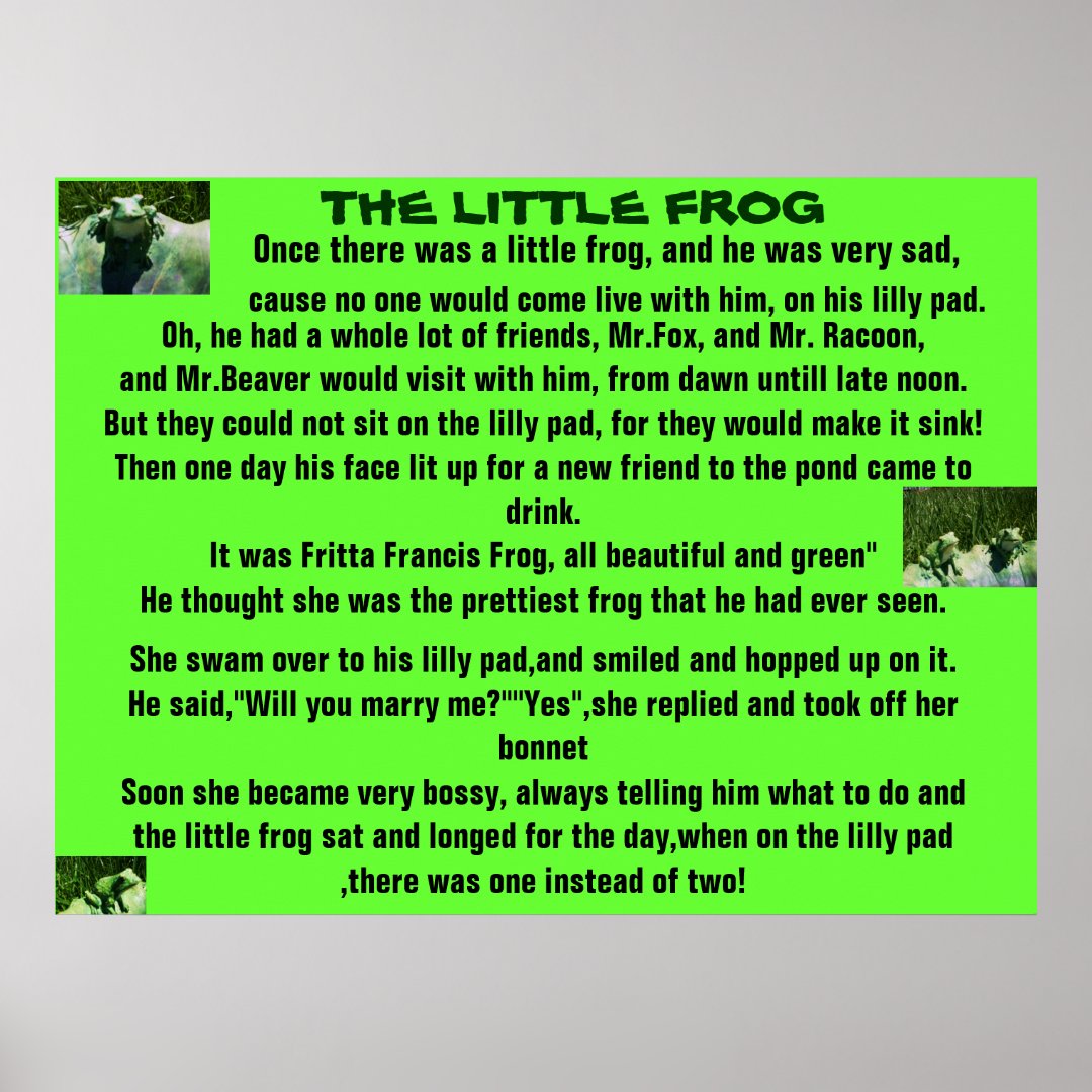 THE LITTLE FROG ,POEM poster | Zazzle
