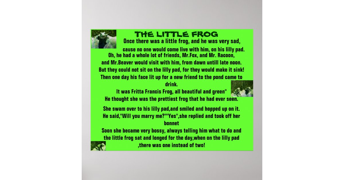 THE LITTLE FROG ,POEM poster | Zazzle
